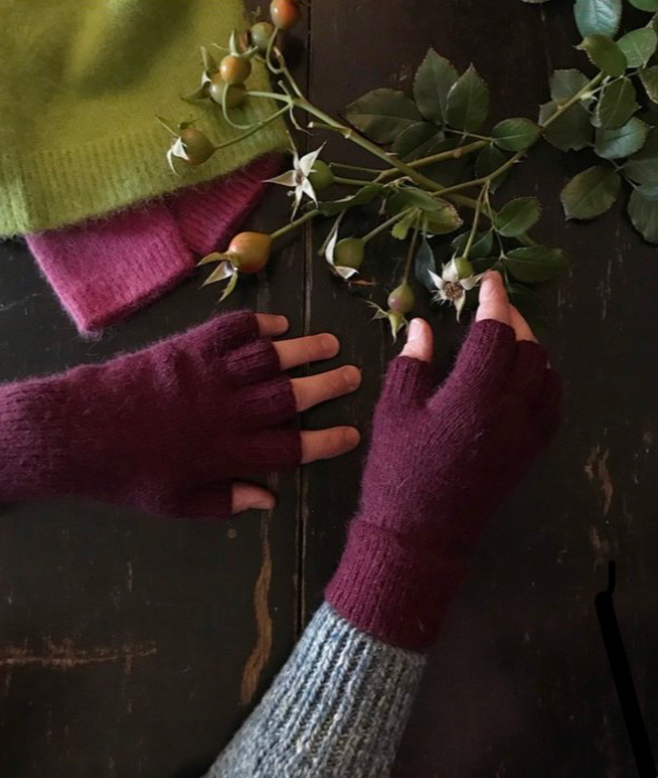 Angora/Lambswool Fingerless Gloves (Medium Length Cuff) | The Yarra Store